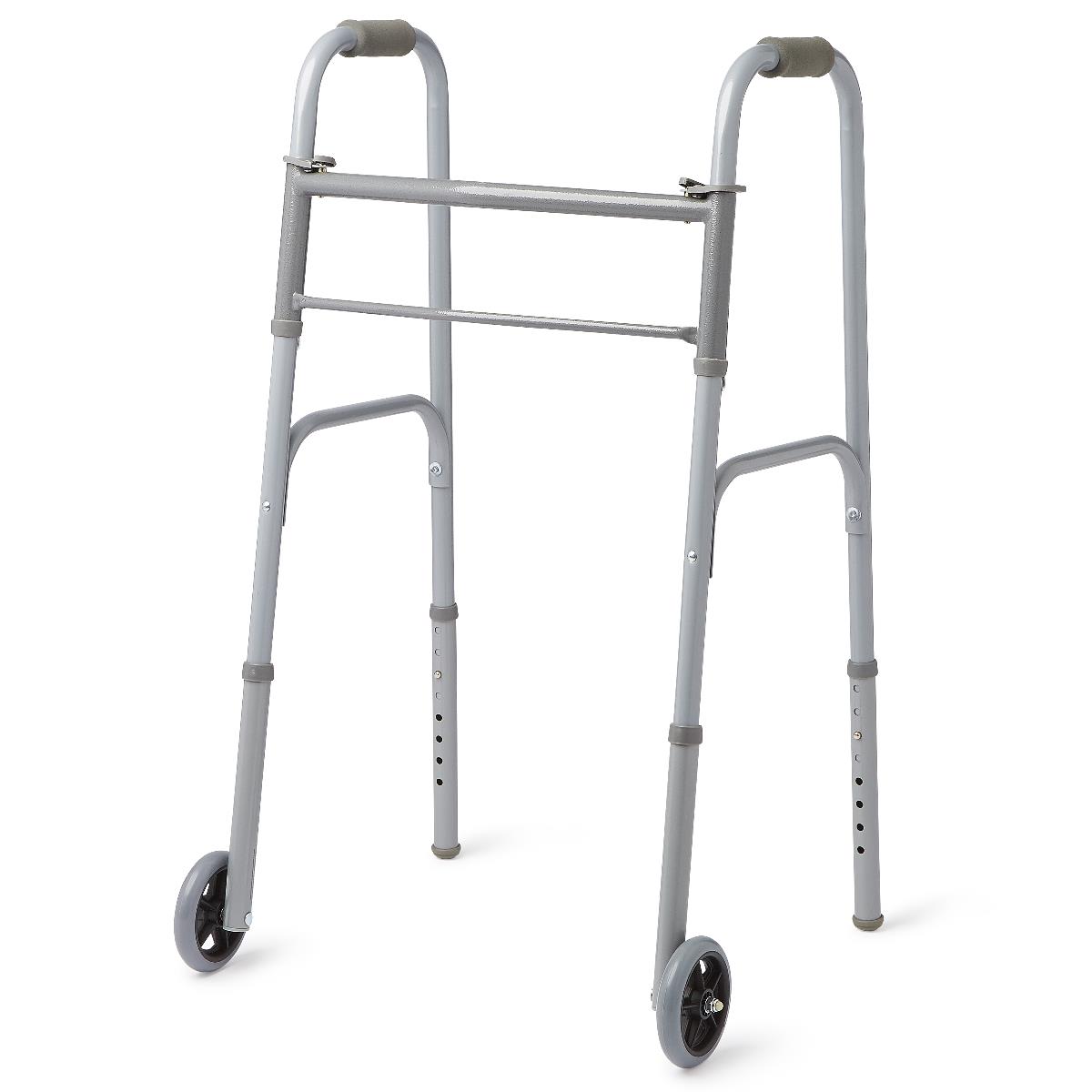 WALKER: 2-BUTTON BASIC WALKER WITH 5" WHEELS, STEEL - Downey Medical